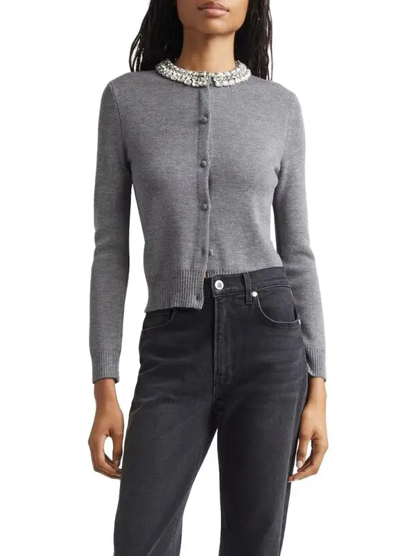 Veronica Beard Daro Embellished Collar Cardigan - Dark Heather Grey
