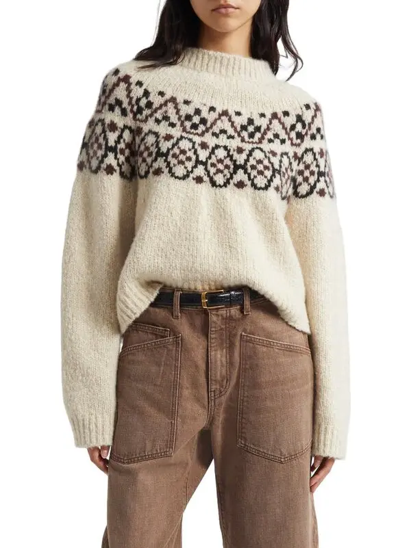 NILI LOTAN Chrissy Fair Isle Cashmere & Silk Sweater - Beige Melange Fair Isle
