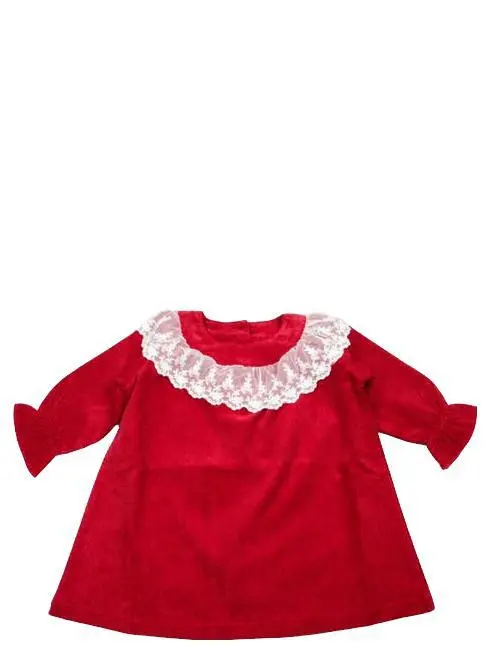CUCLIE Lace Collar Corduroy Dress - Red