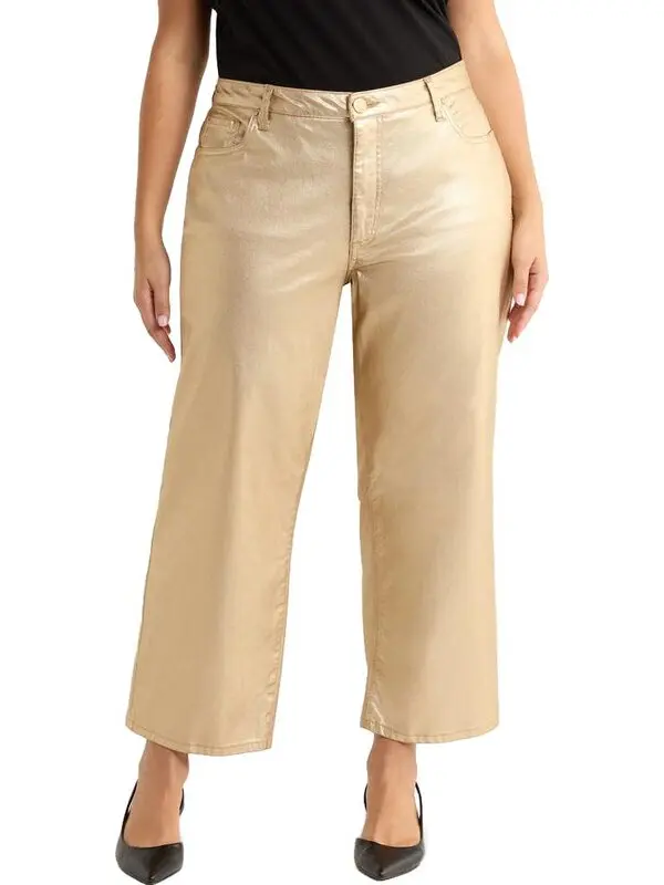 Kut From The Kloth Coated High-waist Wide-leg Ankle Jeans - Gold
