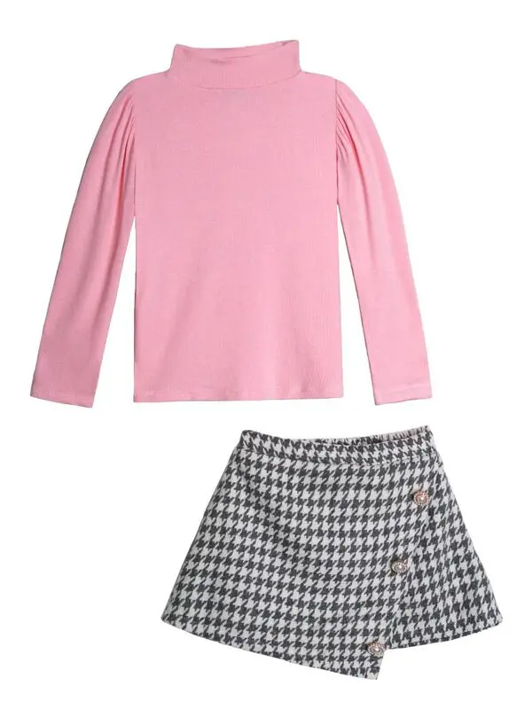 MIA BELLE GIRLS Girls' Turtleneck Top And Houndstooth Skort Set - Grey