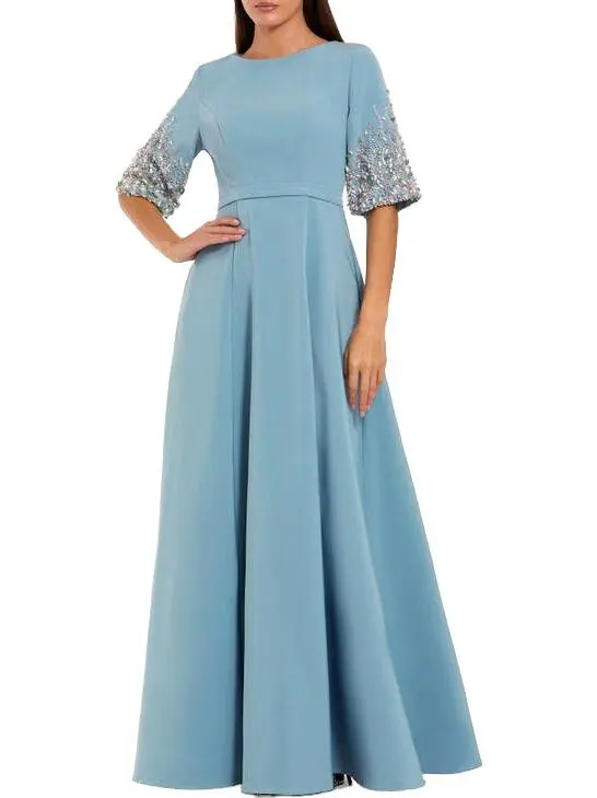 Mac Duggal 3/4 Sleeve Embellished Gown - French Blue