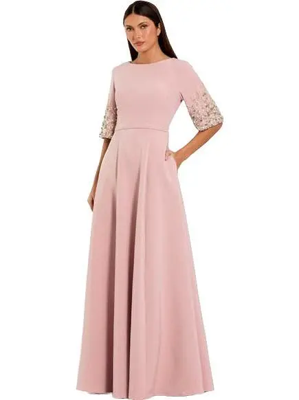 Mac Duggal 3/4 Sleeve Embellished Gown - Rose