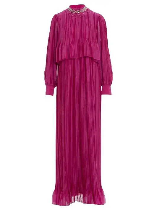GIZIA Embroidered Collar Pleated Maxi Dress - Violet