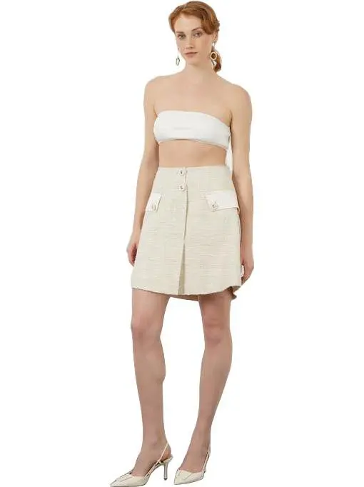 GIZIA Button Detailed Mini Skirt - Beige