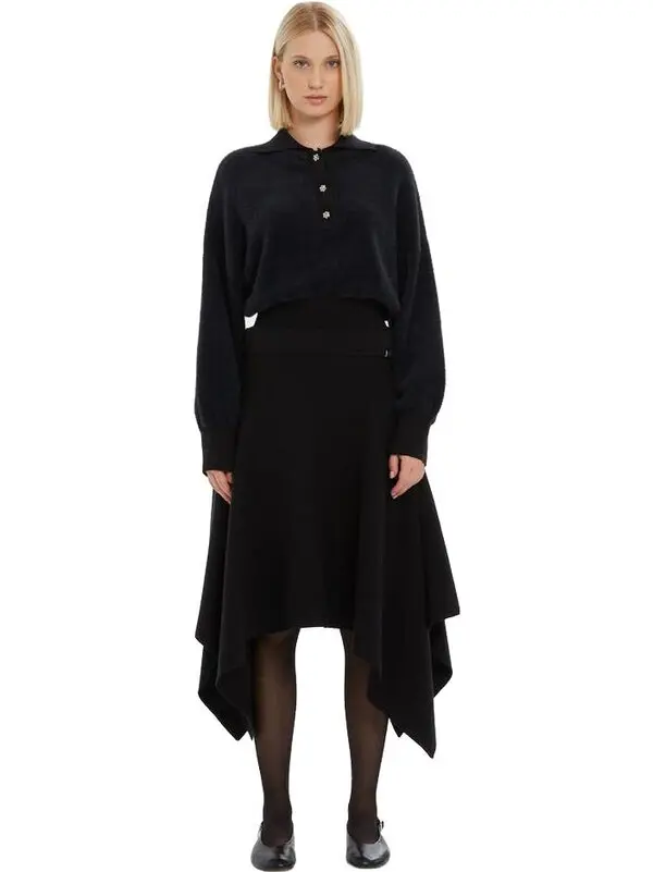 GIZIA Elasticated Waist Asymmetric Knit Midi Skirt - Black