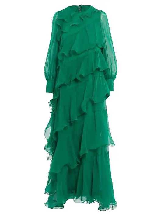 GIZIA Asymmetric Ruffle Detail Maxi Dress - Green