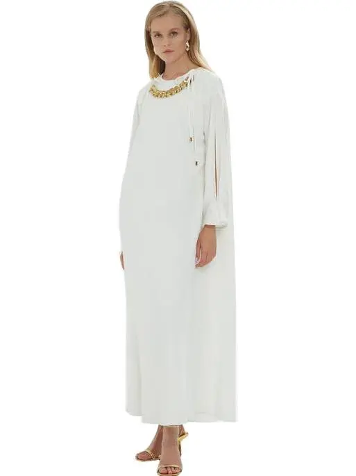 GIZIA Chain Detail Collar Maxi Dress With Lace-up Sleeves - Beige