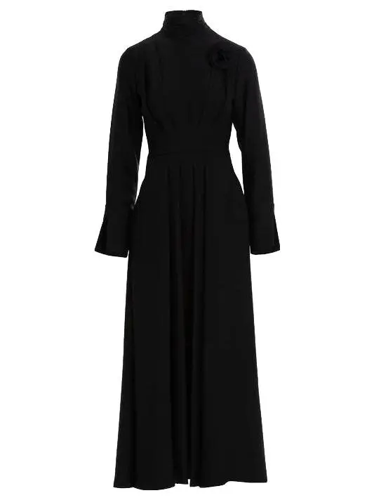 GIZIA Flare-ruffled Ankle-length Dress - Black