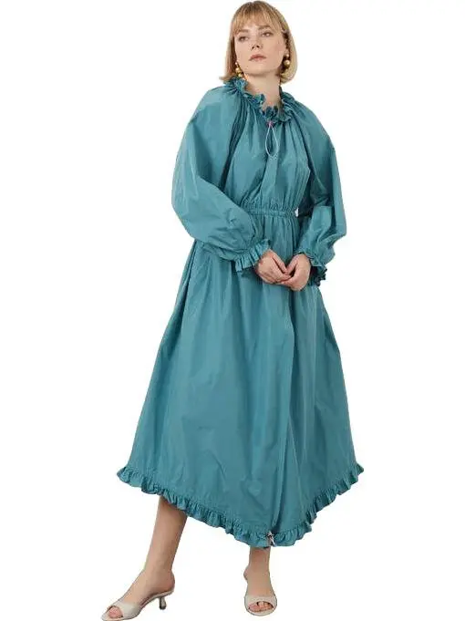 GIZIA Ruffle Neck Flared Dress - Green