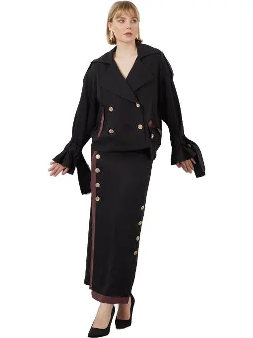 GIZIA Notch Lapel Tie-sleeve Detail Jacket - Black