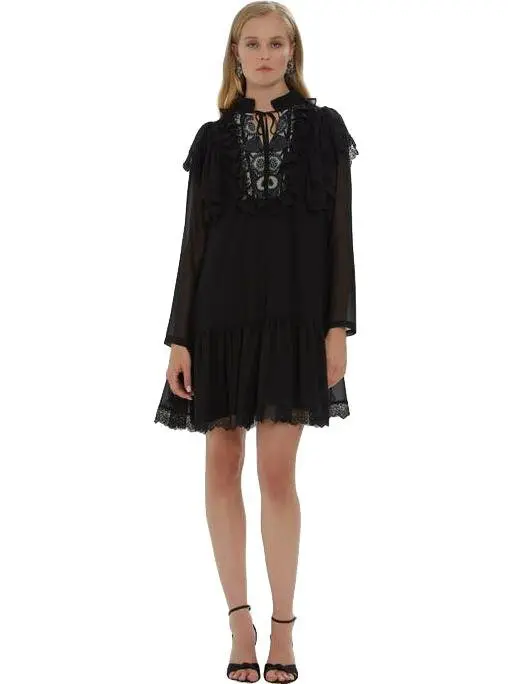 GIZIA Short Dress With Long Sleeves And Tulle Details - Black