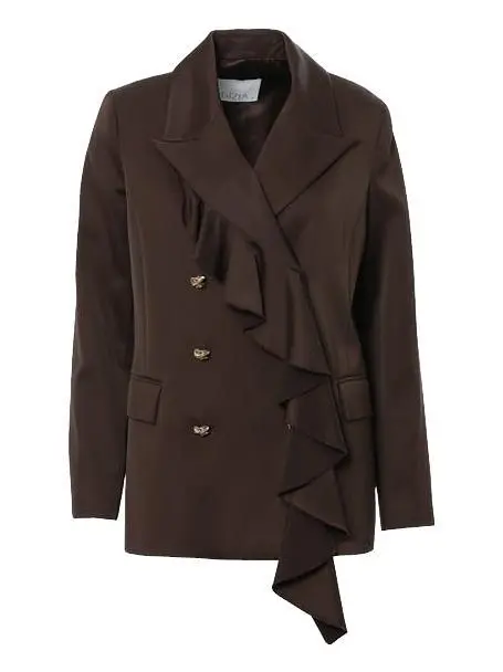 GIZIA Tailored Jacket With Ruffle Collar - Brown