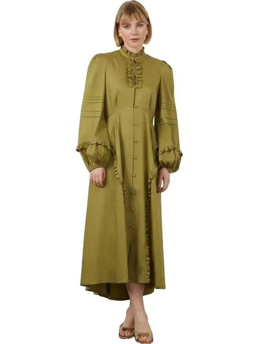 GIZIA Ruffle Collar High-low Hem Midi Dress - Green
