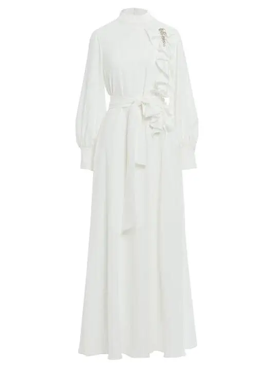 GIZIA Gathered Detail Beaded Long Dress - Ecru