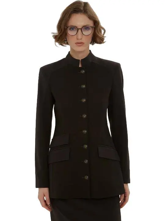 GIZIA Jacket And Pencil Skirt Set With Button Details - Brown