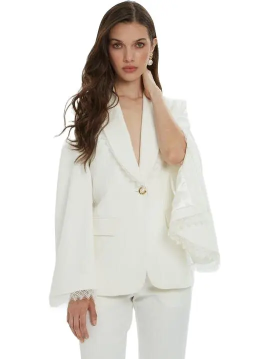 GIZIA Blazer And Pants Suit With Lace Detailing - Beige