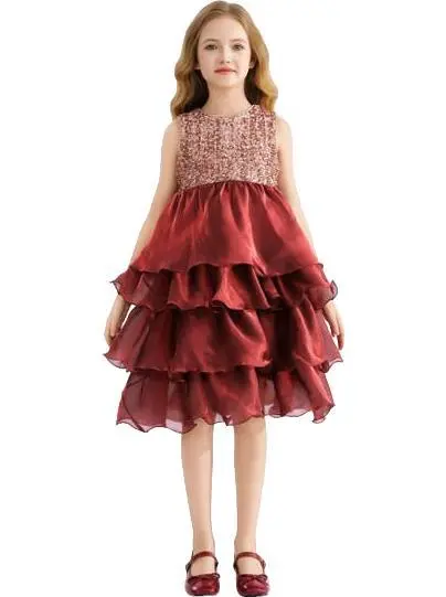 TULLEEN Tie Satin Tiered Party Dress - Red