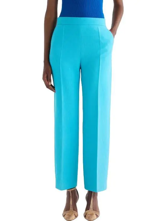 Chloé Straight Leg Wool Crepe Trousers - Cyan Blue