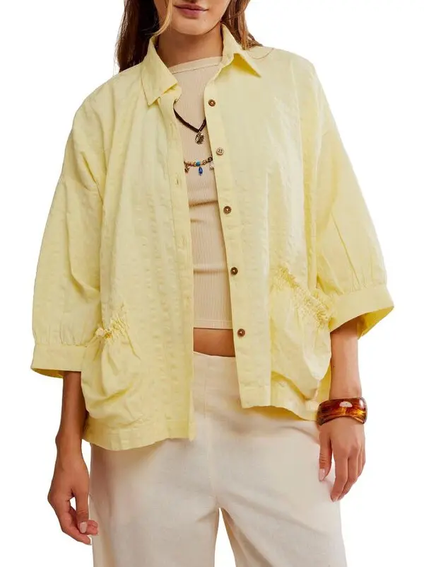 Free People Relaxed-fit Cotton Seersucker Button-up Shirt - Banana Cream