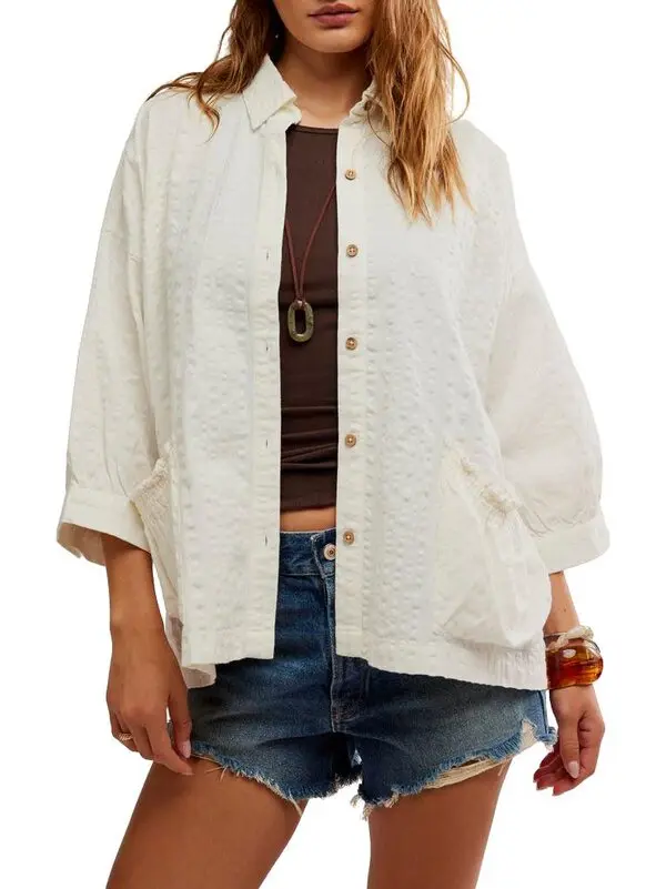 Free People Relaxed-fit Cotton Seersucker Button-up Shirt - Coconut Milk