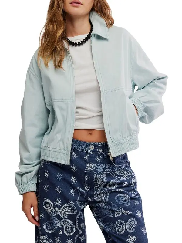 Free People Birdie Cotton Bomber Jacket - Pearl Blue