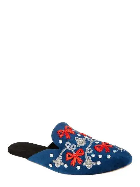 FUCHSIA Holiday Belle Embroidered Mule - Navy Blue