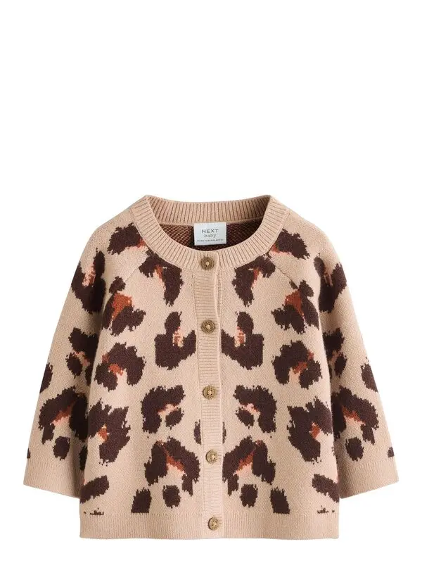 NEXT Leopard Jacquard Cardigan - Pink