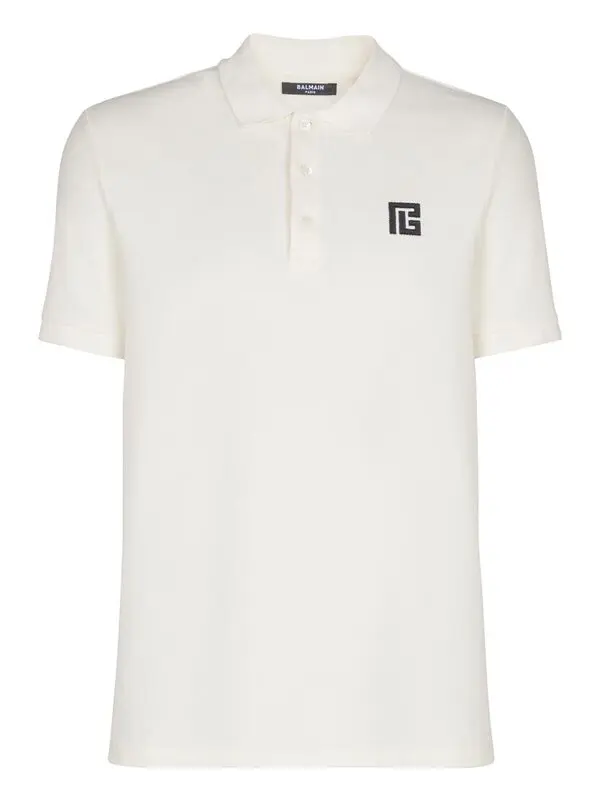 Balmain Embroidered Cotton Polo - White