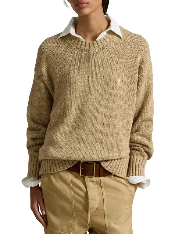 Polo Ralph Lauren Intarsia Knit Logo Sweater - Tan Heather