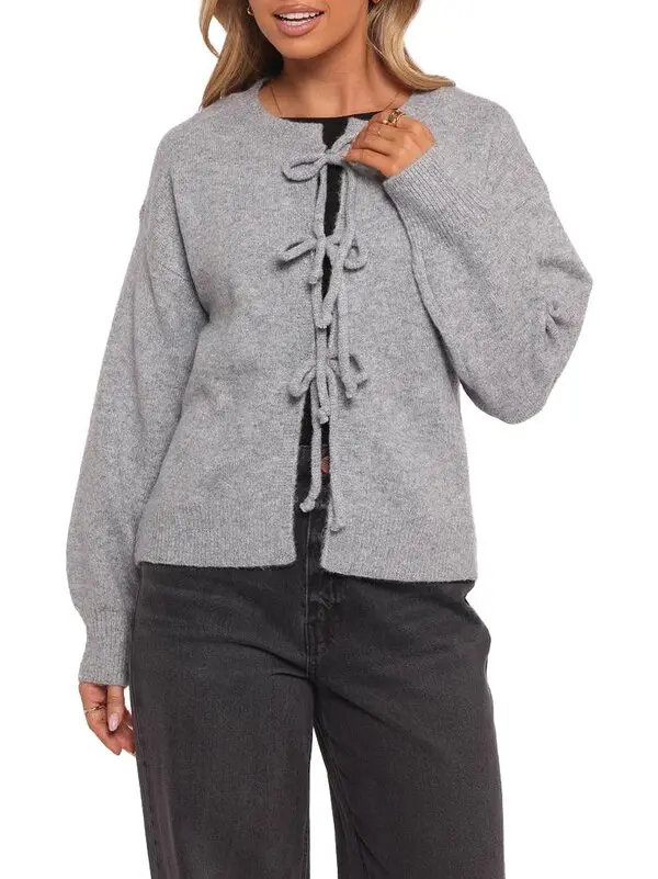 PETAL & PUP Bow Tie Front Cardigan - Grey