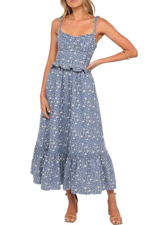 PETAL & PUP Tie-strap Midi Dress - Blue Floral