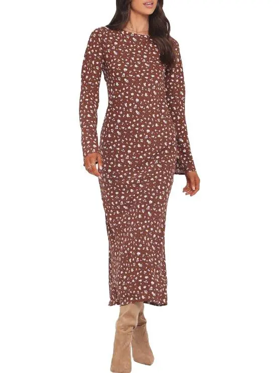 PETAL & PUP Talitha Long Sleeve Maxi Dress - Brown Floral