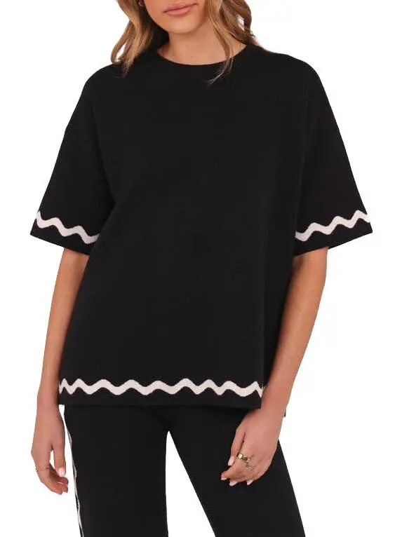 PETAL & PUP Scalloped Trim Sweater - Black White