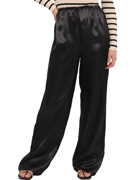 PETAL & PUP Danae Wide Leg Satin Pants - Black