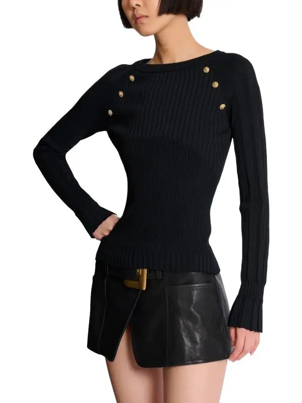 Balmain Knit Top With 'lion Head' Buttons - Black