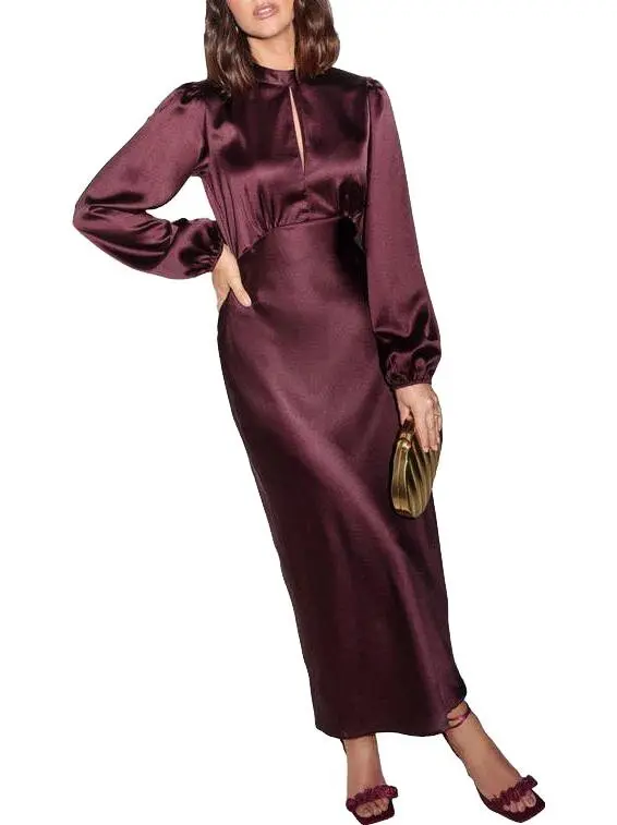 FRIENDS LIKE THESE Satin Long Sleeve Midi Dress With Cutout - Brown