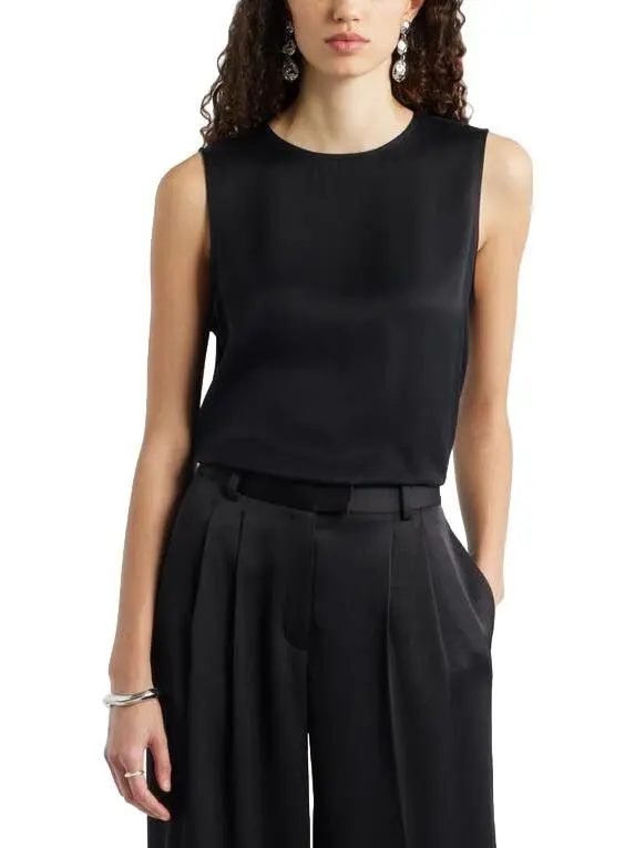 Nordstrom Satin Scoop Neck Tank - Black
