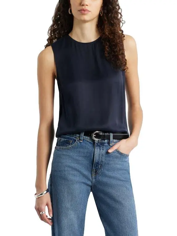Nordstrom Satin Scoop Neck Tank - Navy Night