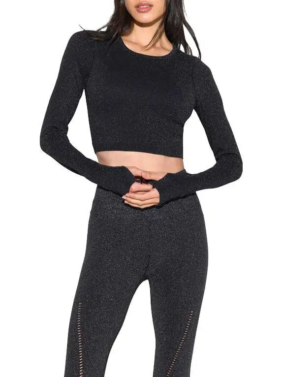 Spiritual Gangster Liberty Shimmer Long Sleeve Crop Top - Black