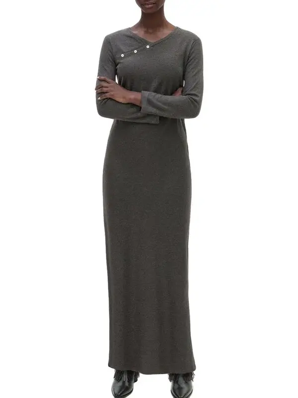 Mango Long Sleeve Faux Wrap Maxi Dress - Dark Heather Grey