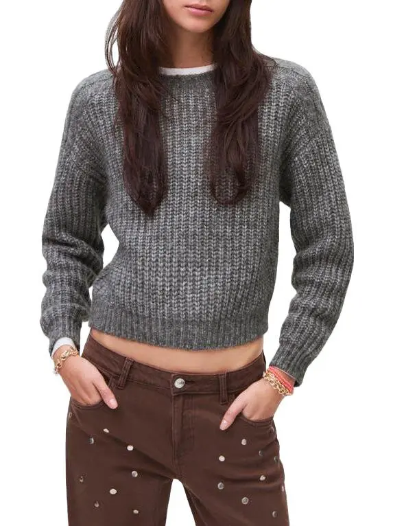 Mango Chunky Crewneck Pullover Sweater - Dark Heather Grey