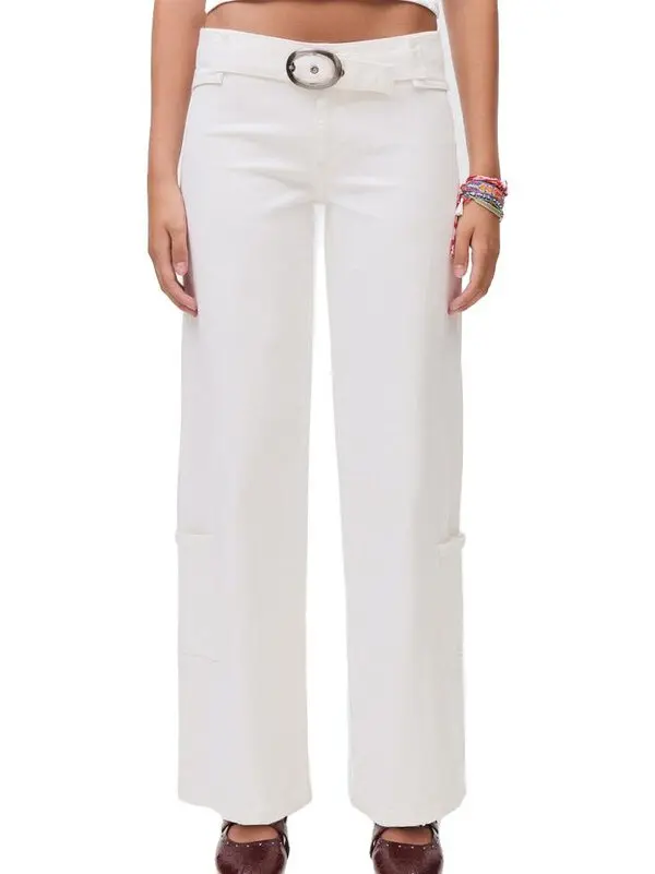 Mango Buckle Low Rise Wide Leg Cargo Jeans - Off White