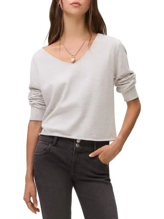 Mango Cotton Blend V-neck Sweater - Light Heather Grey