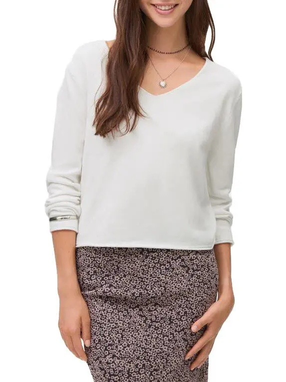 Mango Cotton Blend V-neck Sweater - White