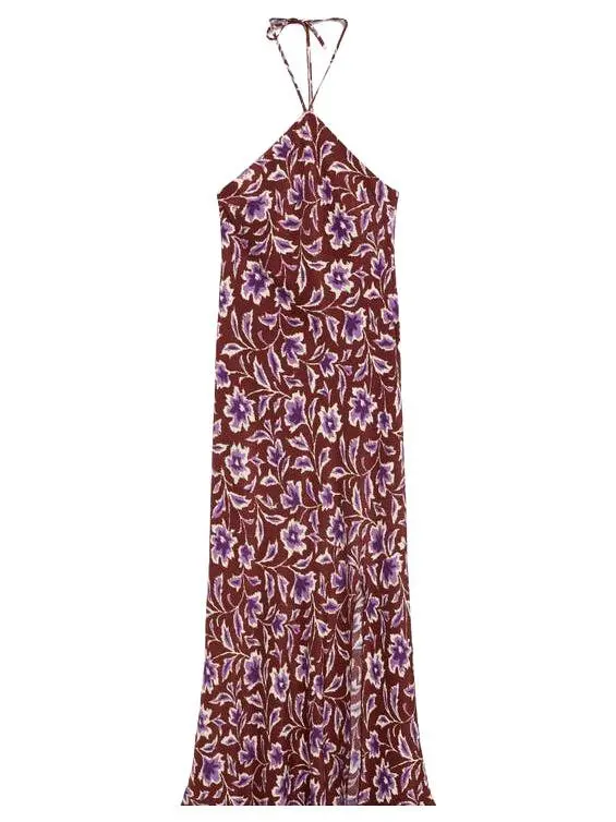Mango Floral Print Halter Neck Maxi Dress - Brown