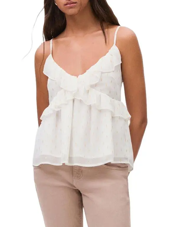 Mango Plumeti Metallic Chiffon Ruffle Tank - Off White