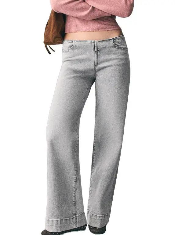 Mango Low Rise Wide Leg Jeans - Denim Grey