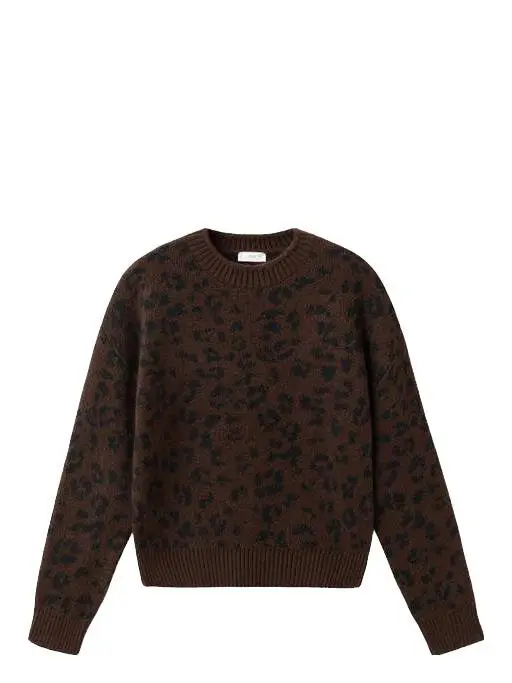 Mango Leopard Print Pullover Sweater - Brown