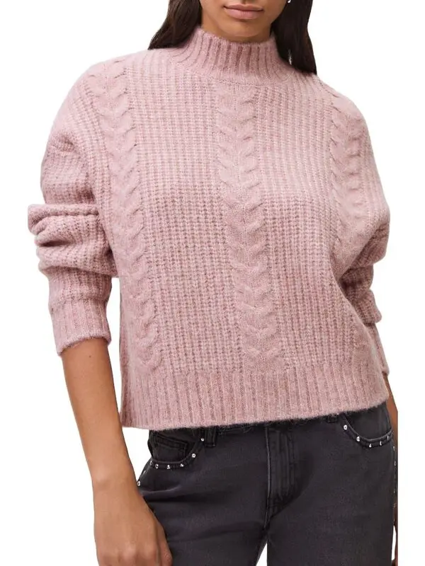 Mango Cable Mock Neck Sweater - Pale Pink